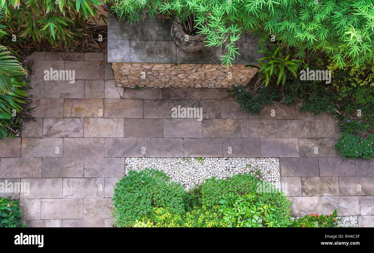 Natural flagstone path landscaping in home garden. Top view Stock Photo ...