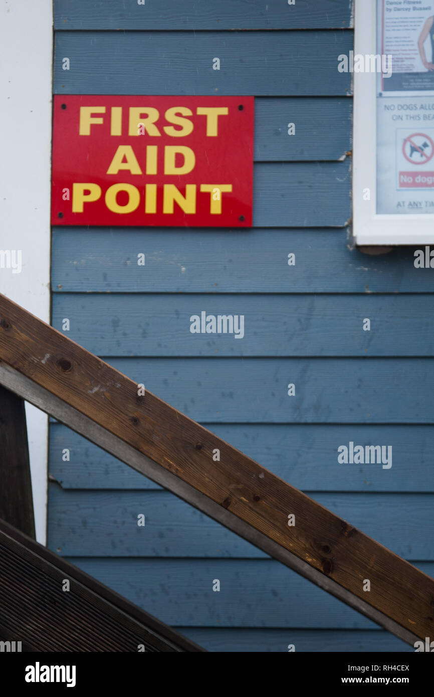 First Aid Point building on beach in England Stock Photo - Alamy