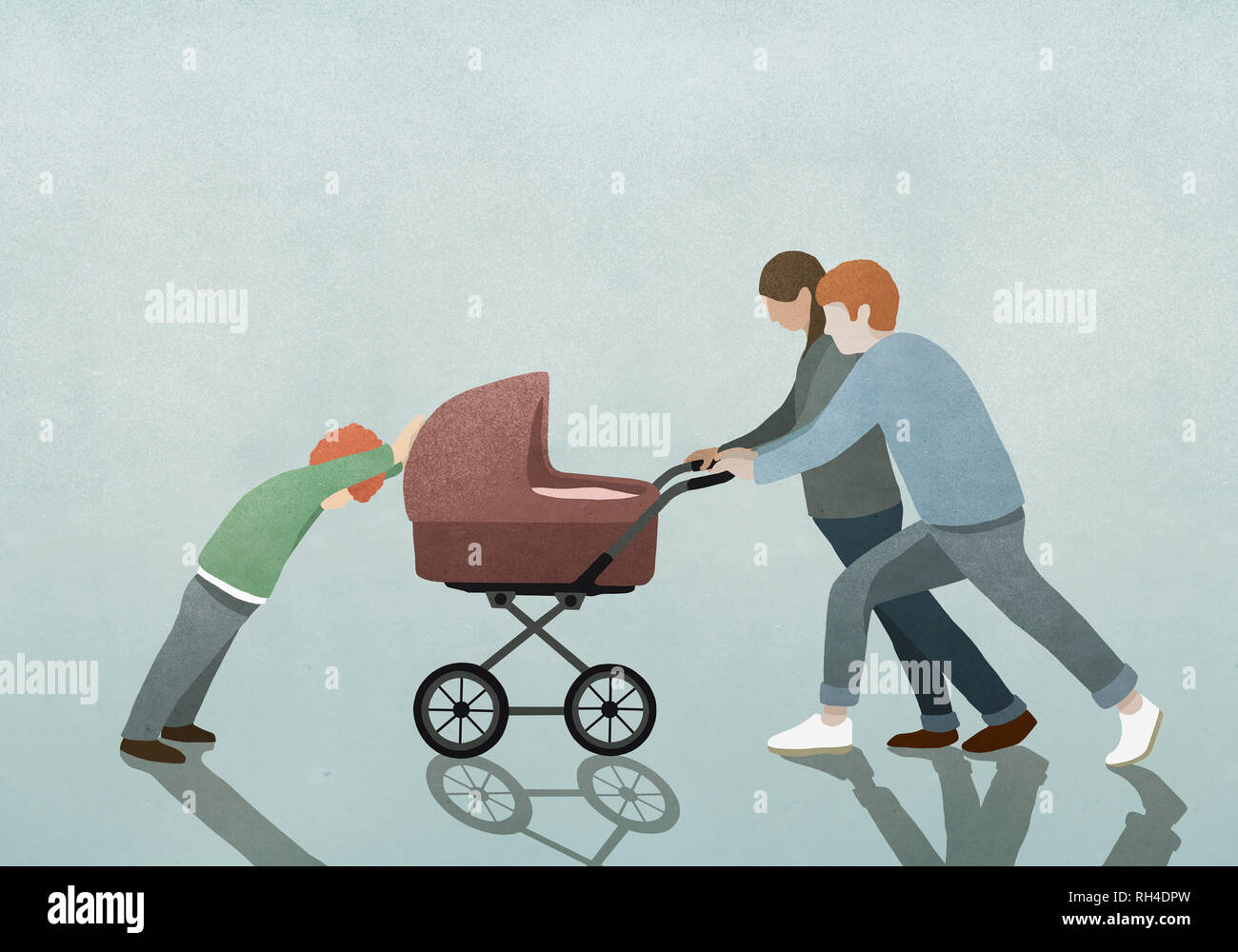 Child resisting parents pushing baby stroller Stock Photo - Alamy