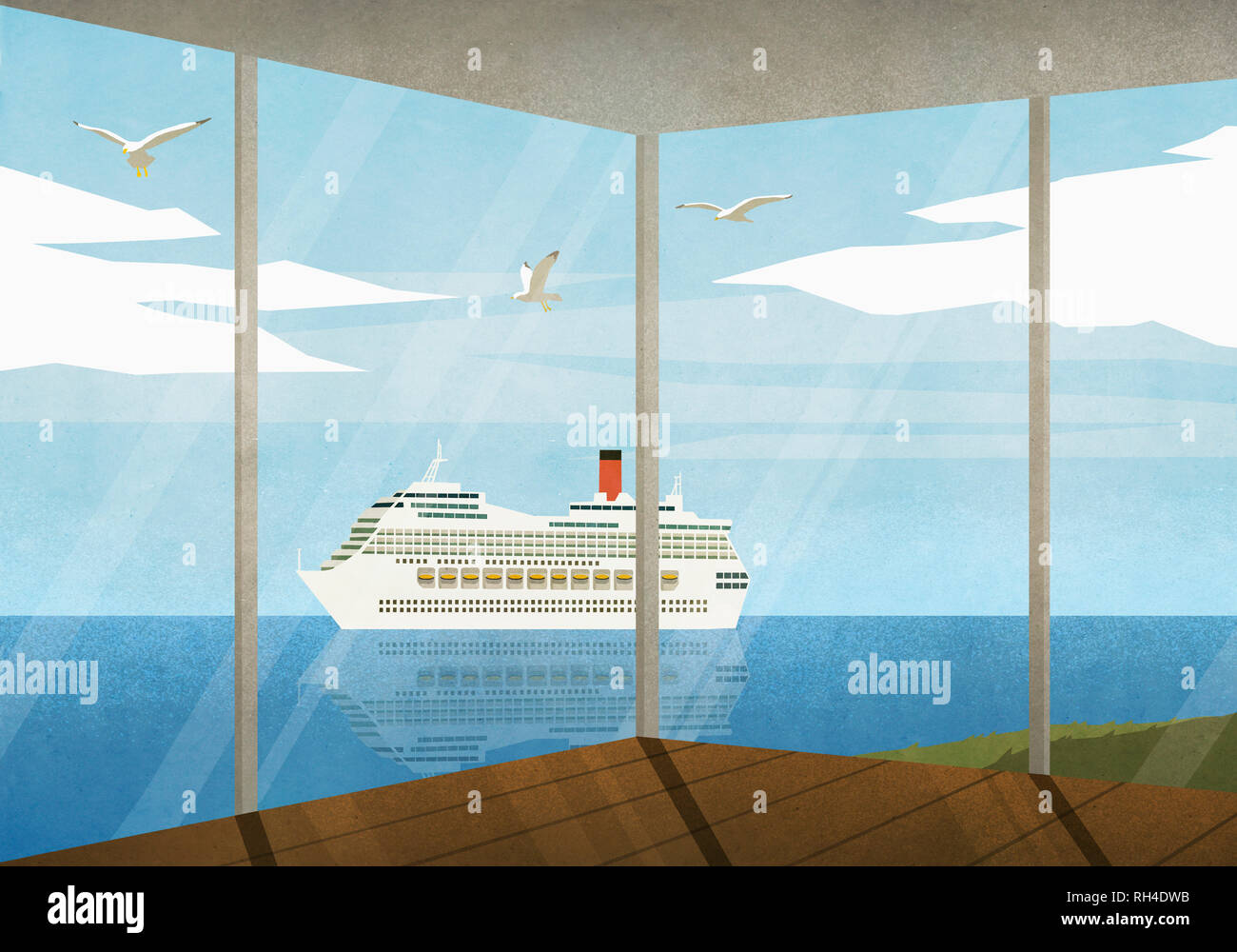 View of cruise ship moving along ocean from beach house Stock Photo - Alamy