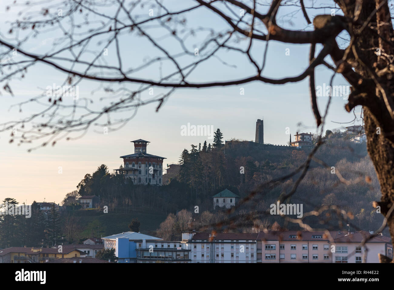 Tarcento. Historic houses at sunset Stock Photo - Alamy