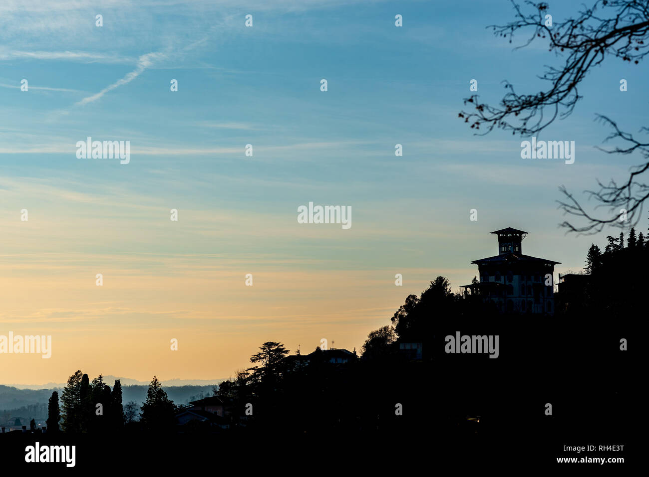 Tarcento. Historic houses at sunset Stock Photo - Alamy