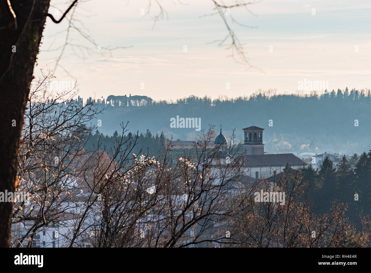 Tarcento. Historic houses at sunset Stock Photo - Alamy