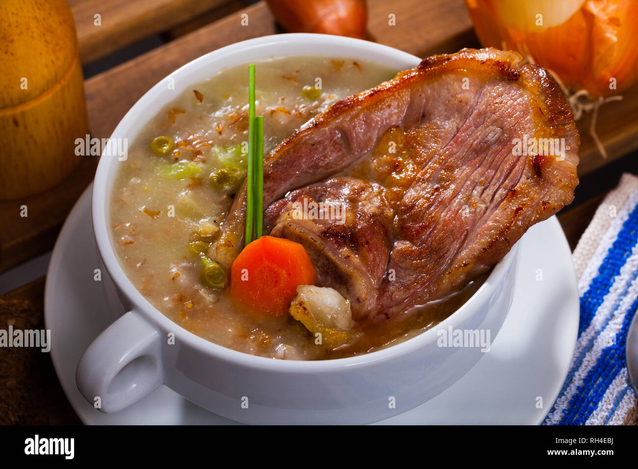 Scotch broth - thick mutton soup with green peas, cabbage and pearl ...