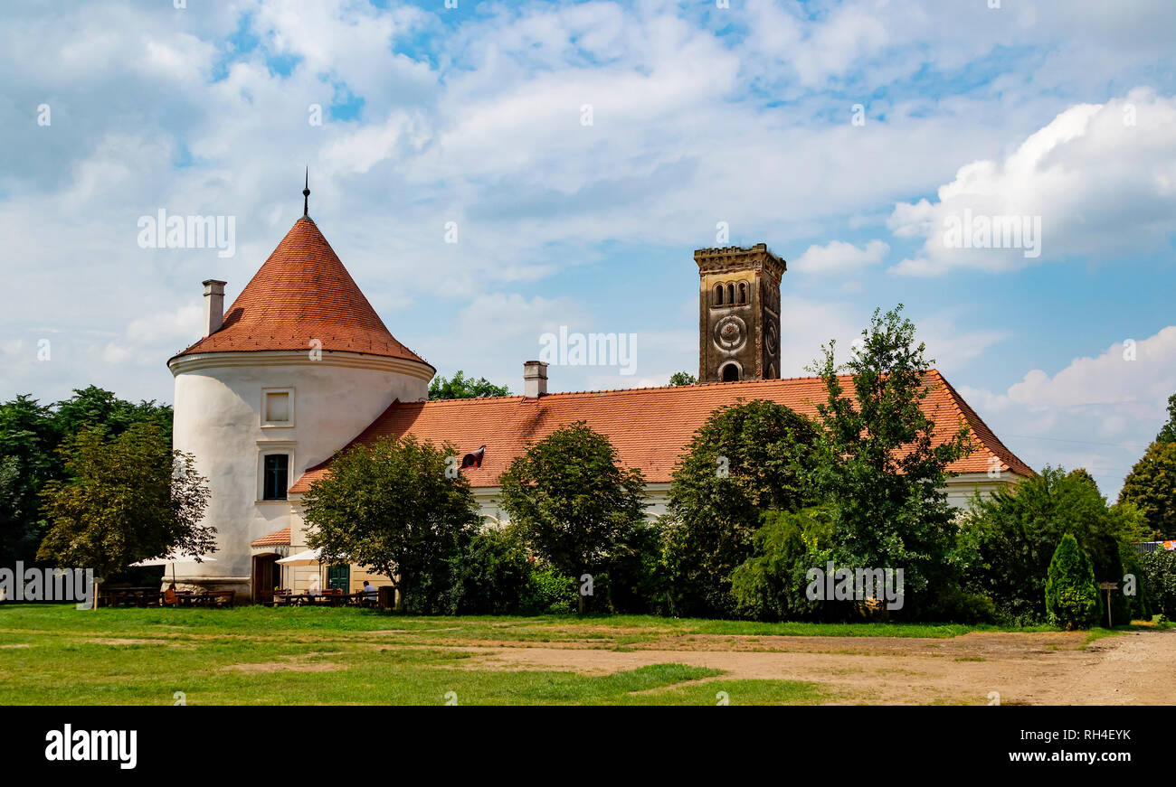 Bontida, Romania - July 31, 2018: One of the buildings in the Banffy ...