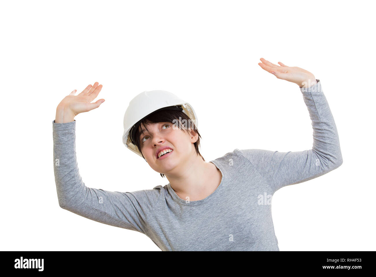 Female scared looking down hi-res stock photography and images - Alamy