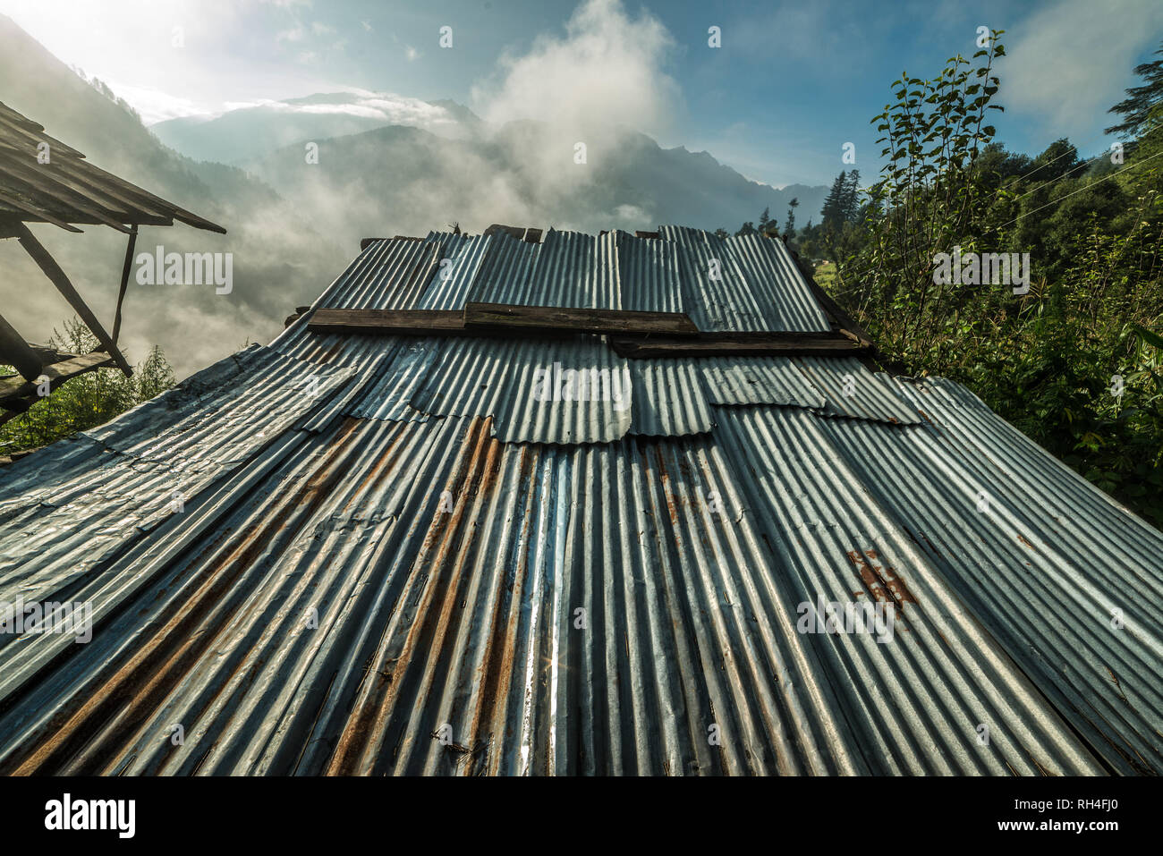 Beautiful view of traditional wooden house in mountain, India Stock ...