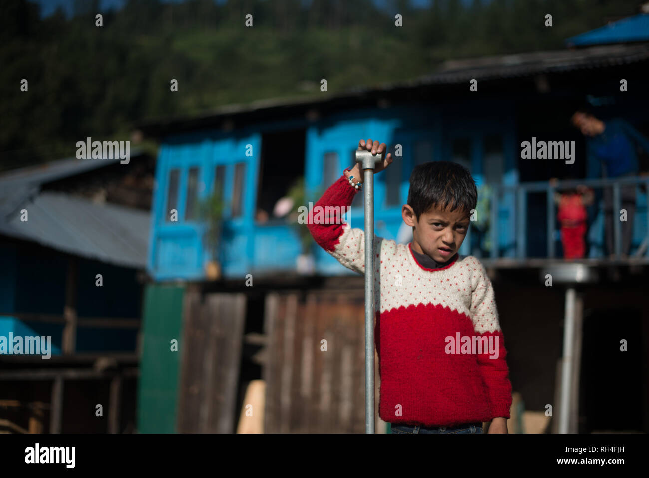 Kullu, Himachal Pradesh, India - September 01, 2018 : Himalayan boy ...