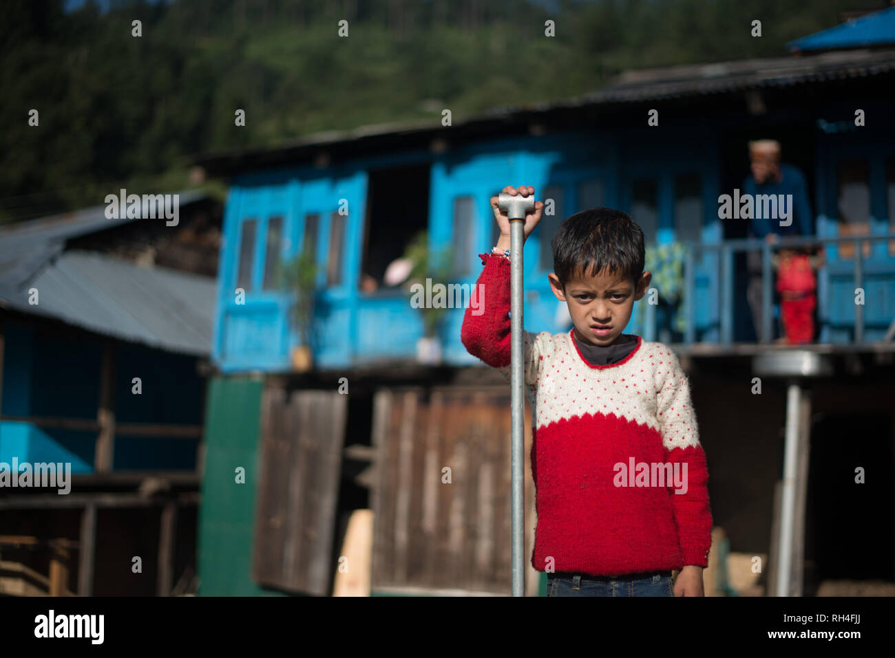 Kullu, Himachal Pradesh, India - September 01, 2018 : Himalayan boy ...