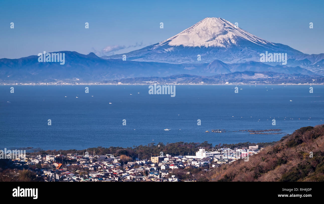 Mount Fuji as seen from across Sagami Bay near Hayama, Japan Stock ...