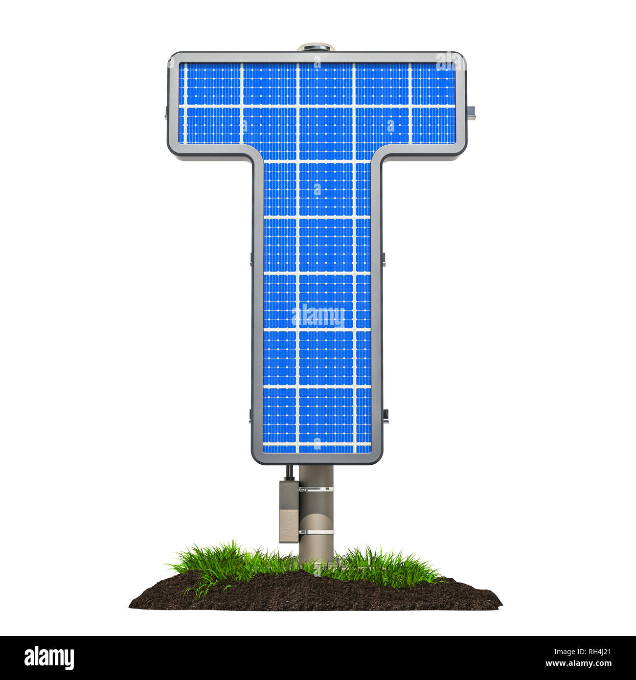 Alphabet letter T. Solar panel in shaped of letter T, 3D rendering ...