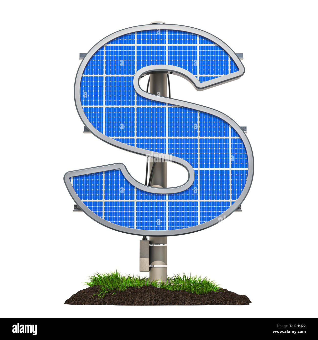 Alphabet letter S. Solar panel in shaped of letter S, 3D rendering ...