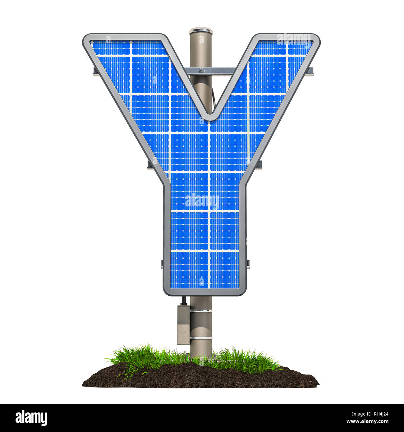 Alphabet letter Y. Solar panel in shaped of letter Y, 3D rendering ...