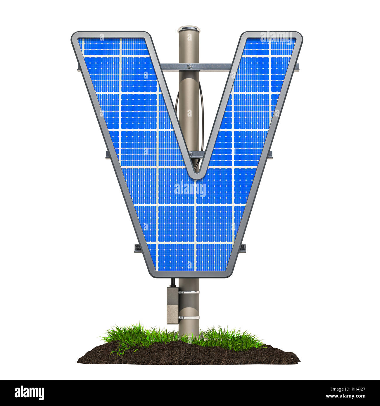 Alphabet letter V. Solar panel in shaped of letter V, 3D rendering ...