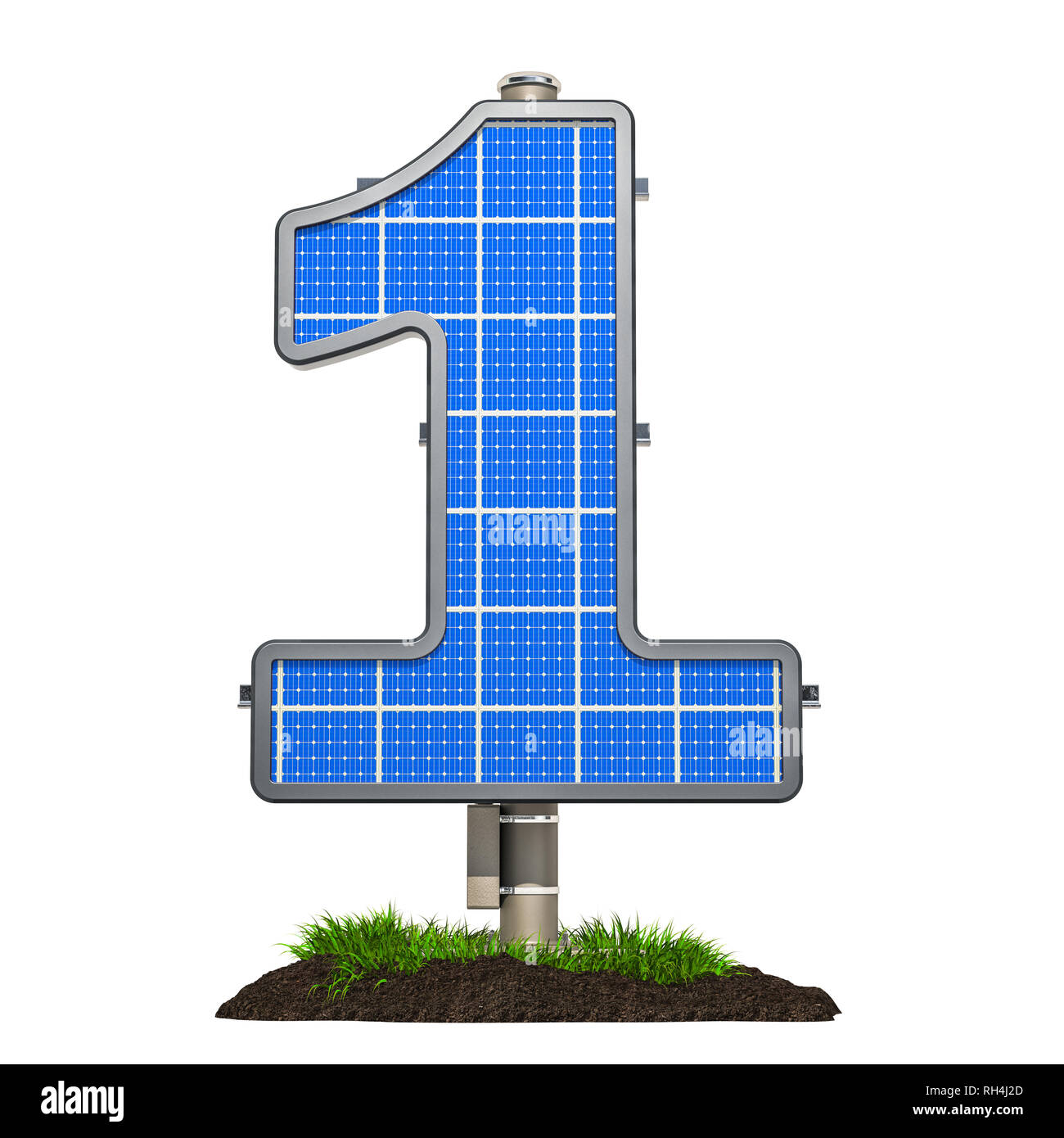 Number 1. Solar panel in shaped of number 1, 3D rendering isolated on ...