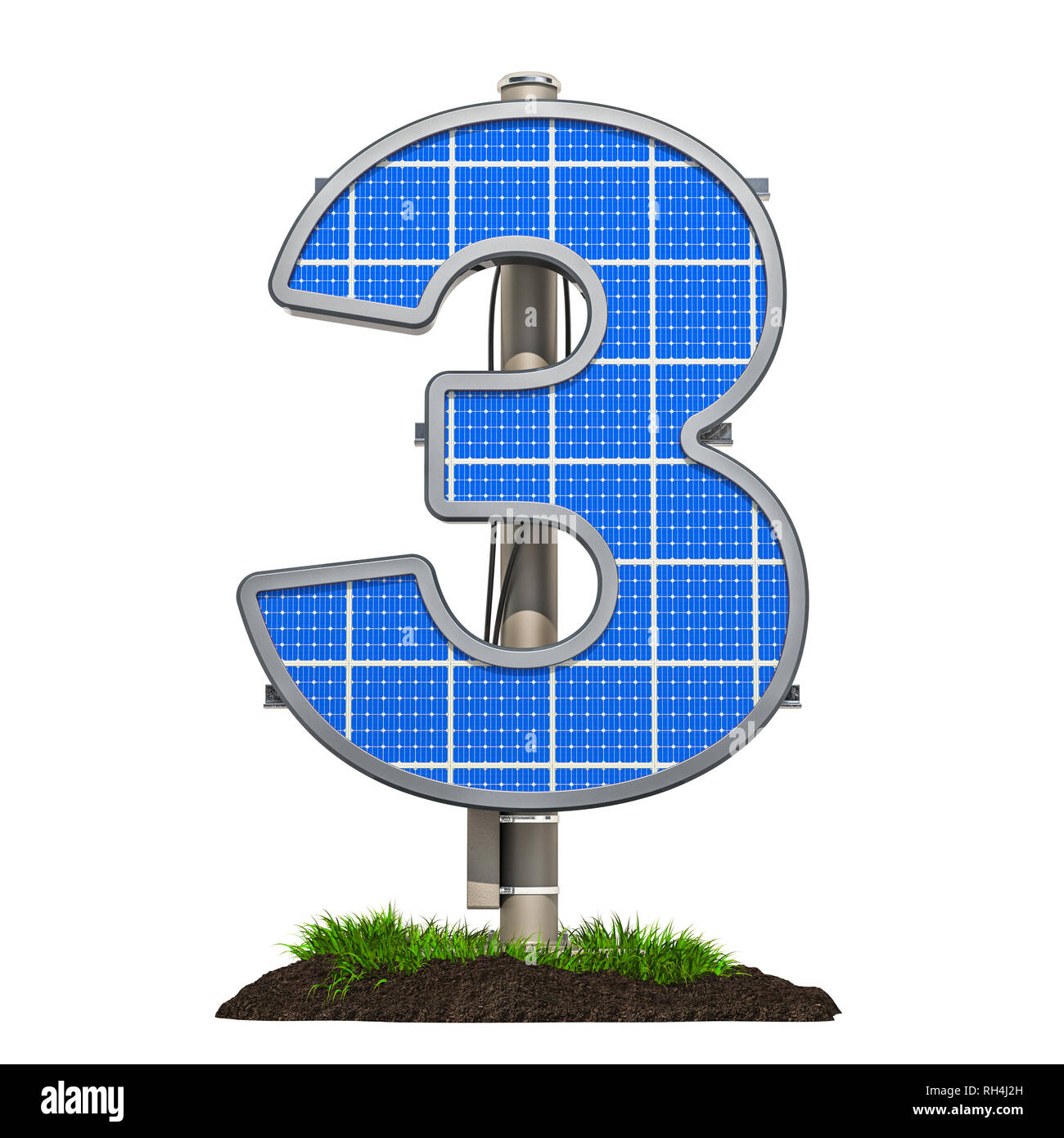 Number 3. Solar panel in shaped of number 3, 3D rendering isolated on ...