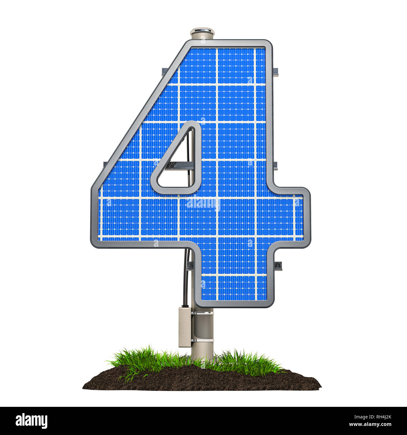 Number 4. Solar panel in shaped of number 4, 3D rendering isolated on ...