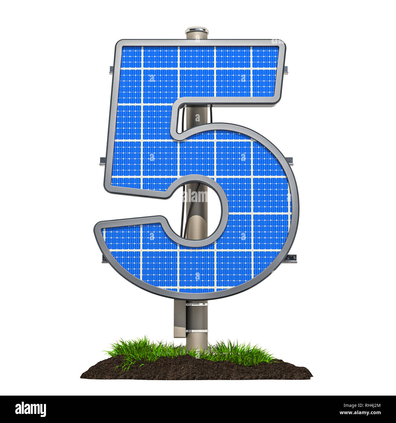 Number 5. Solar panel in shaped of number 5, 3D rendering isolated on ...