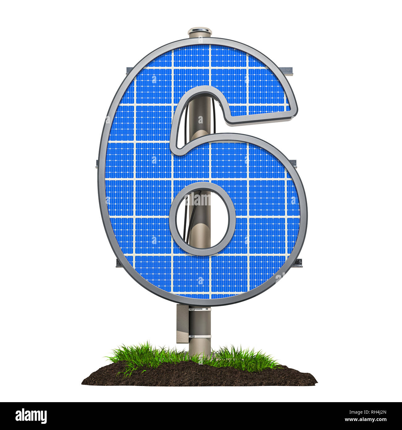 Number 6. Solar panel in shaped of number 6, 3D rendering isolated on ...
