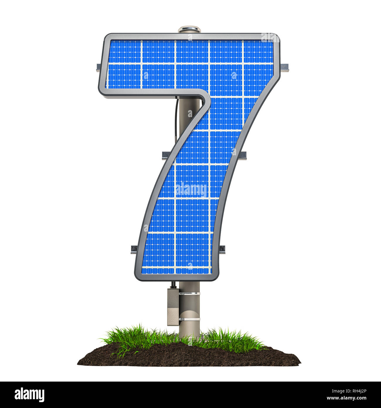 Number 7. Solar panel in shaped of number 7, 3D rendering isolated on ...