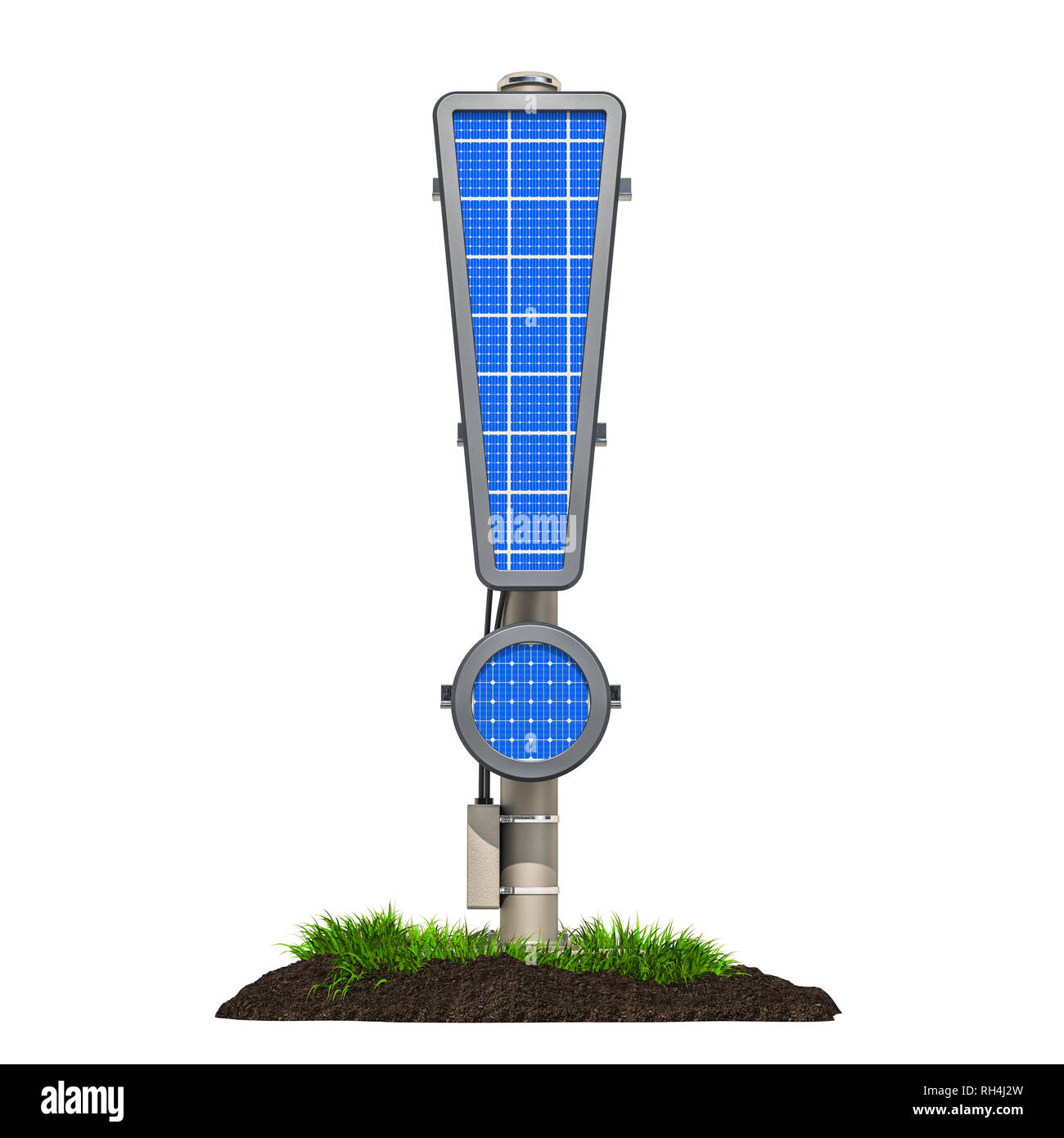 Solar panel in shaped of exclamation mark, 3D rendering isolated on ...