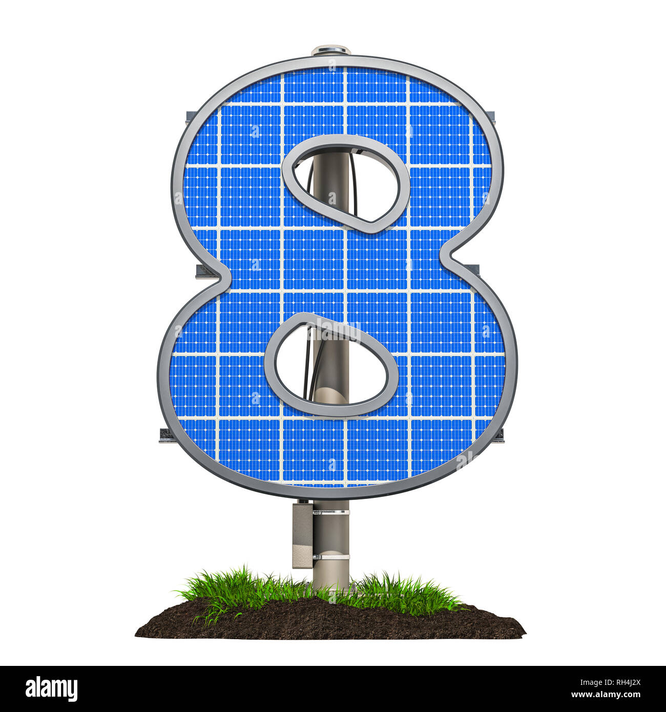 Number 8. Solar panel in shaped of number 8, 3D rendering isolated on ...