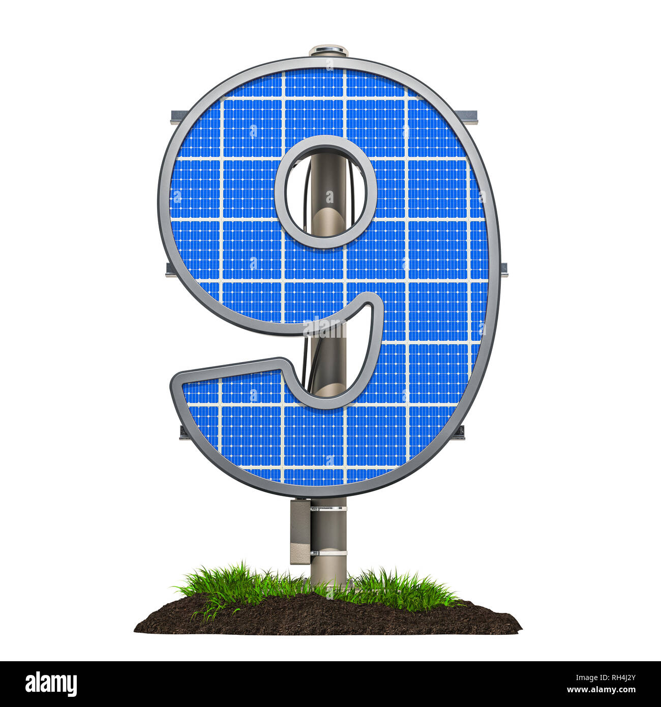 Number 9. Solar panel in shaped of number 9, 3D rendering isolated on ...
