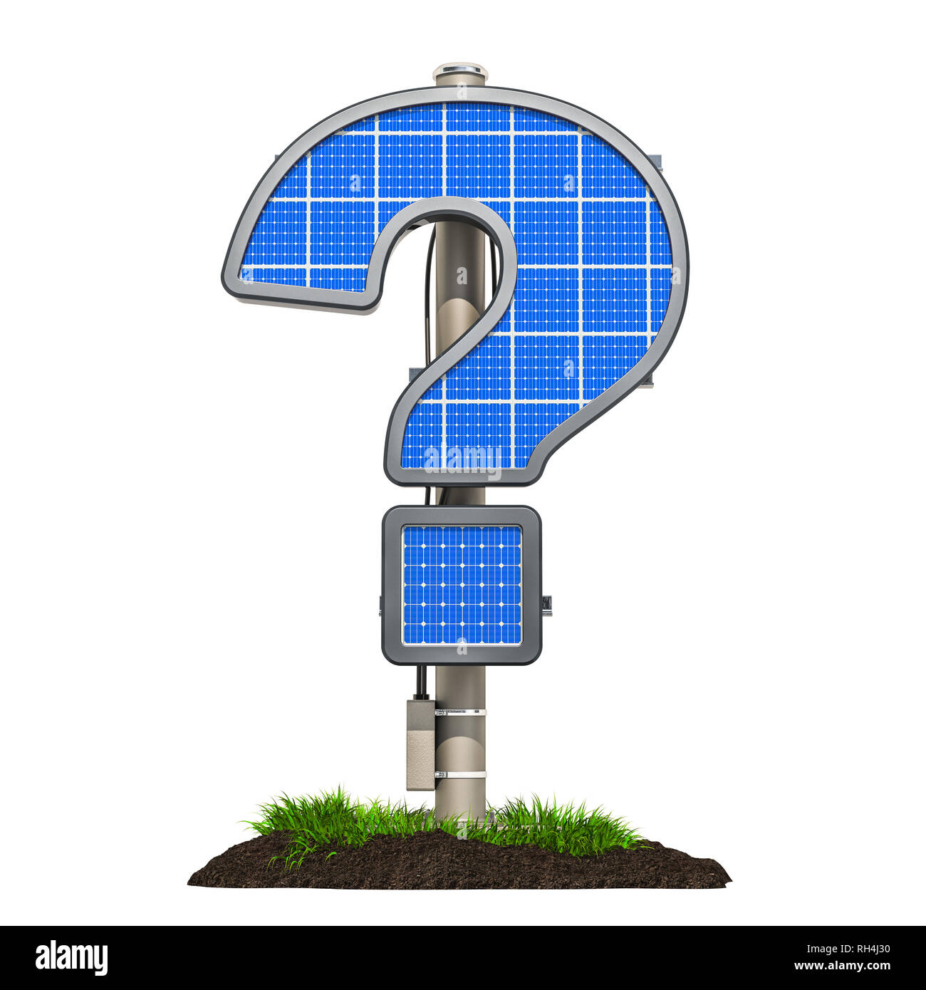 Solar panel in shaped of question mark, 3D rendering isolated on white ...