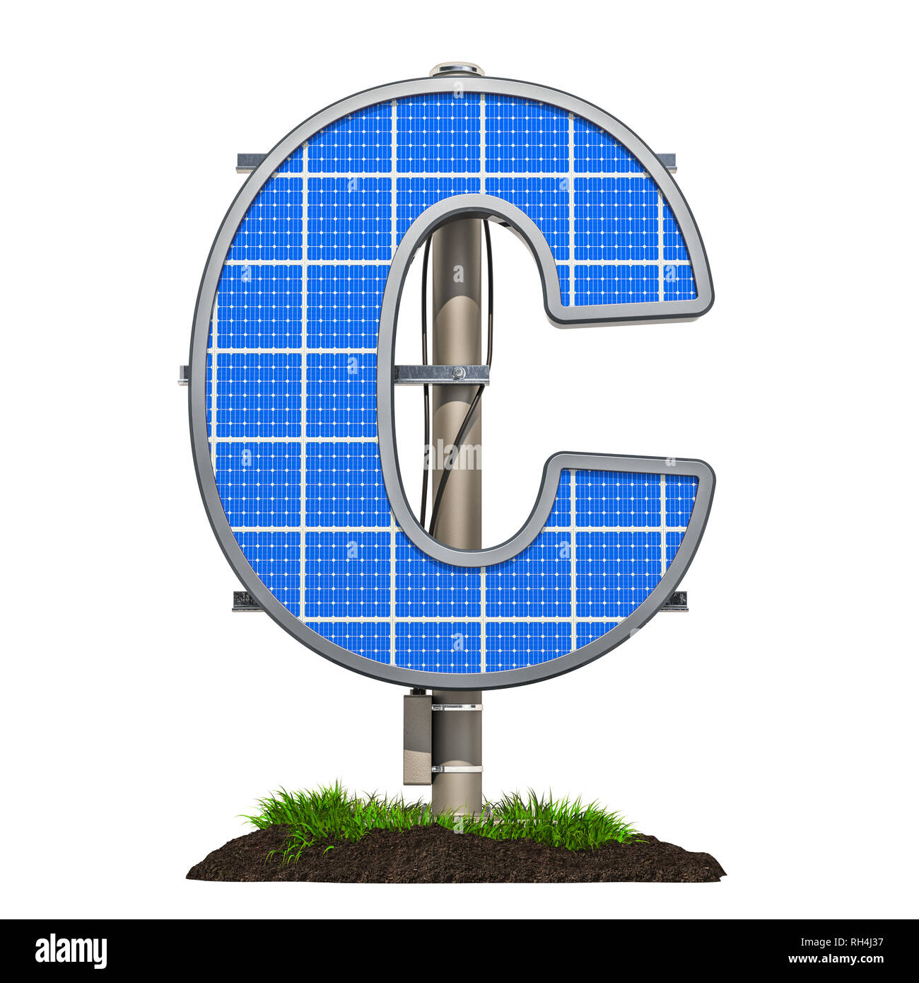 Alphabet letter C. Solar panel in shaped of letter C, 3D rendering ...