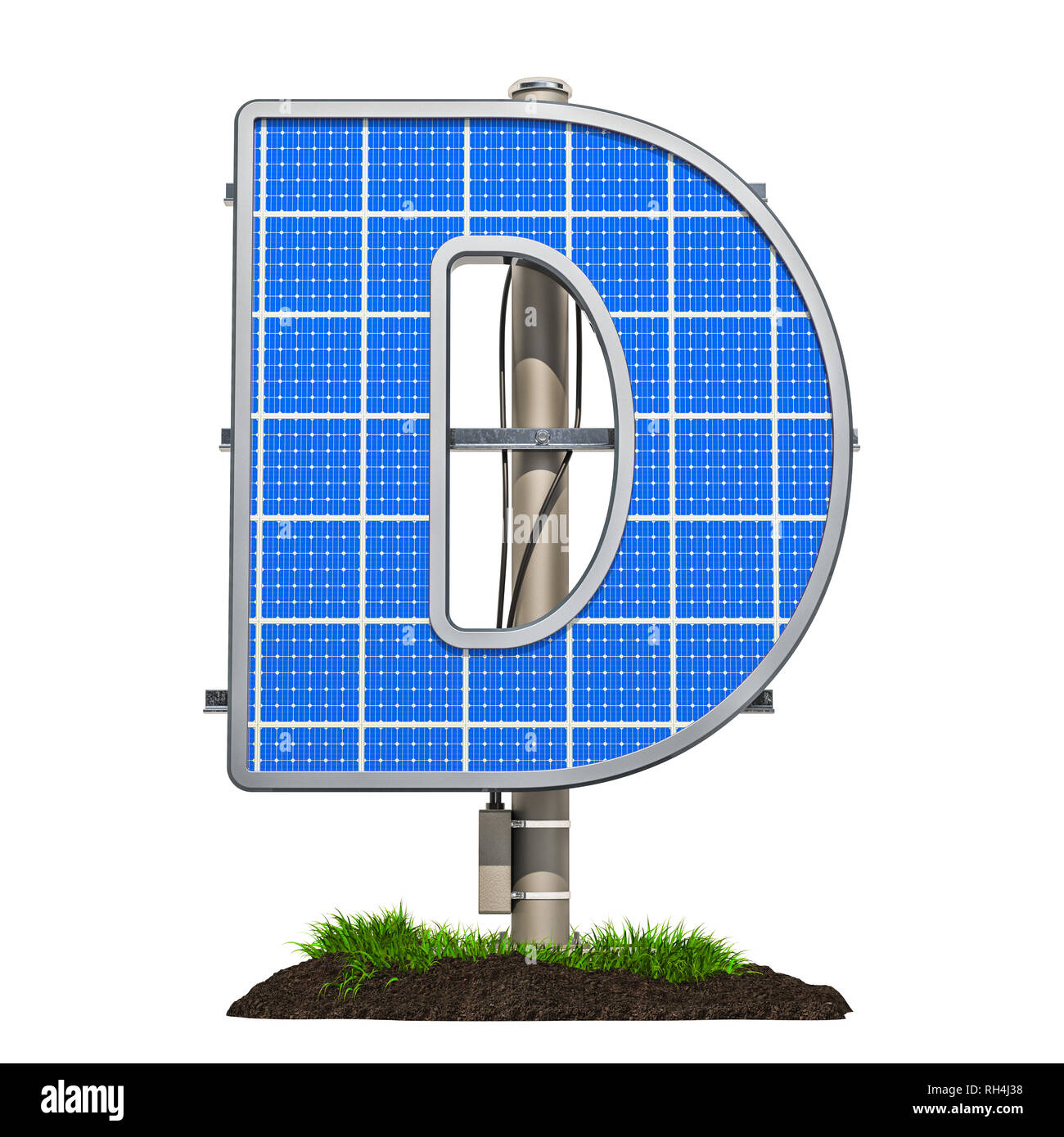 Alphabet letter D. Solar panel in shaped of letter D, 3D rendering ...