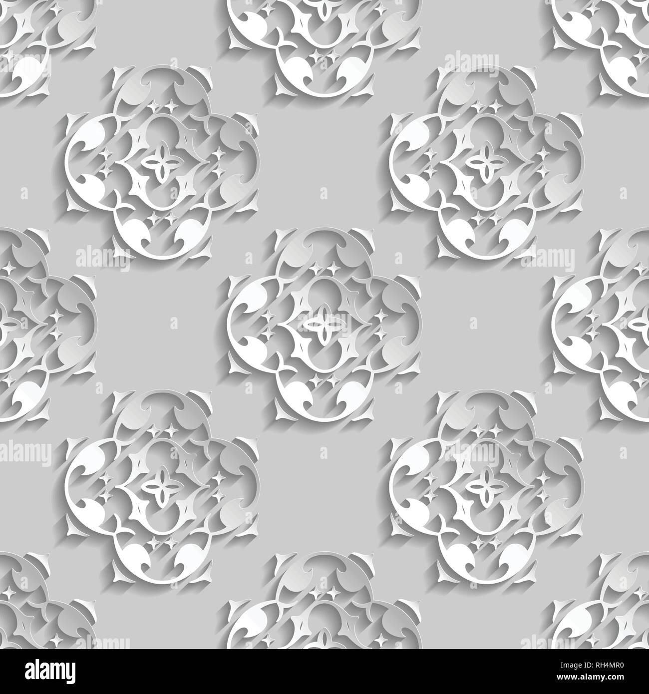 3D white pattern Paper cut, Vector damask seamless pattern Elegant ...