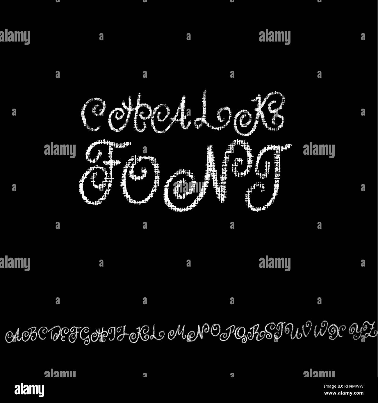 Chalk curly font. Grunge script on chalkboard. Vector calligraphy ...