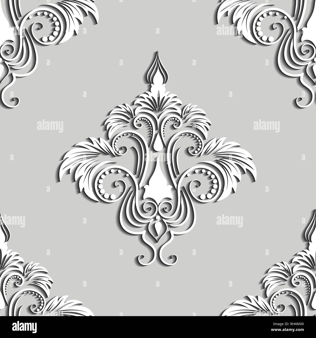3D white pattern Paper cut, Vector damask seamless pattern Elegant ...