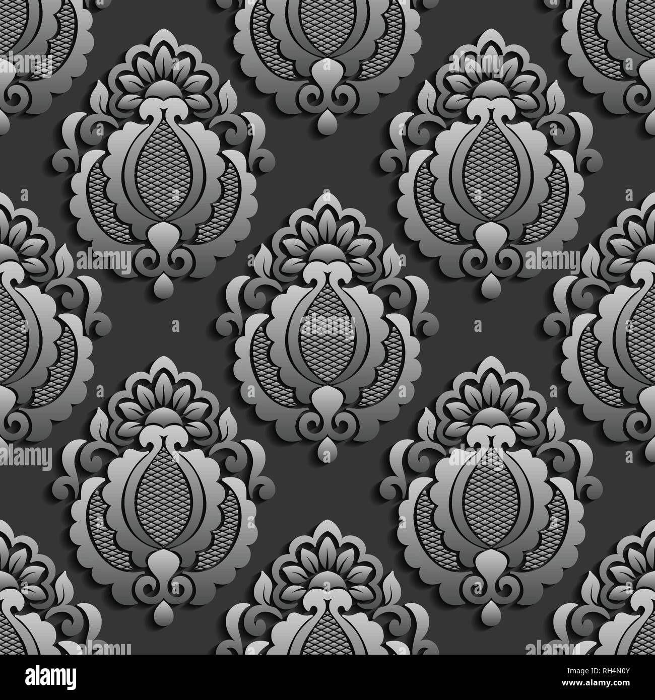 3D dark Paper cut, Vector damask seamless pattern. Elegant luxury ...