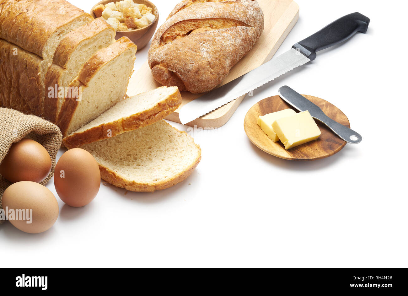 Bakery - Bread and others ingredient over white background Stock Photo ...