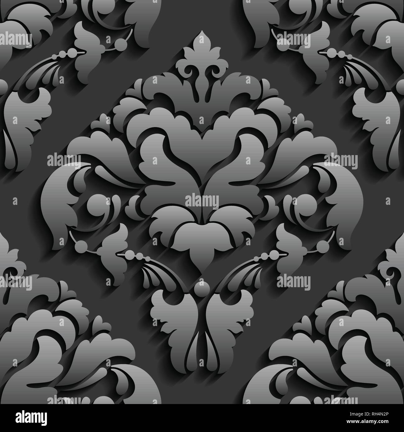 3D dark Paper cut, Vector damask seamless pattern. Elegant luxury ...