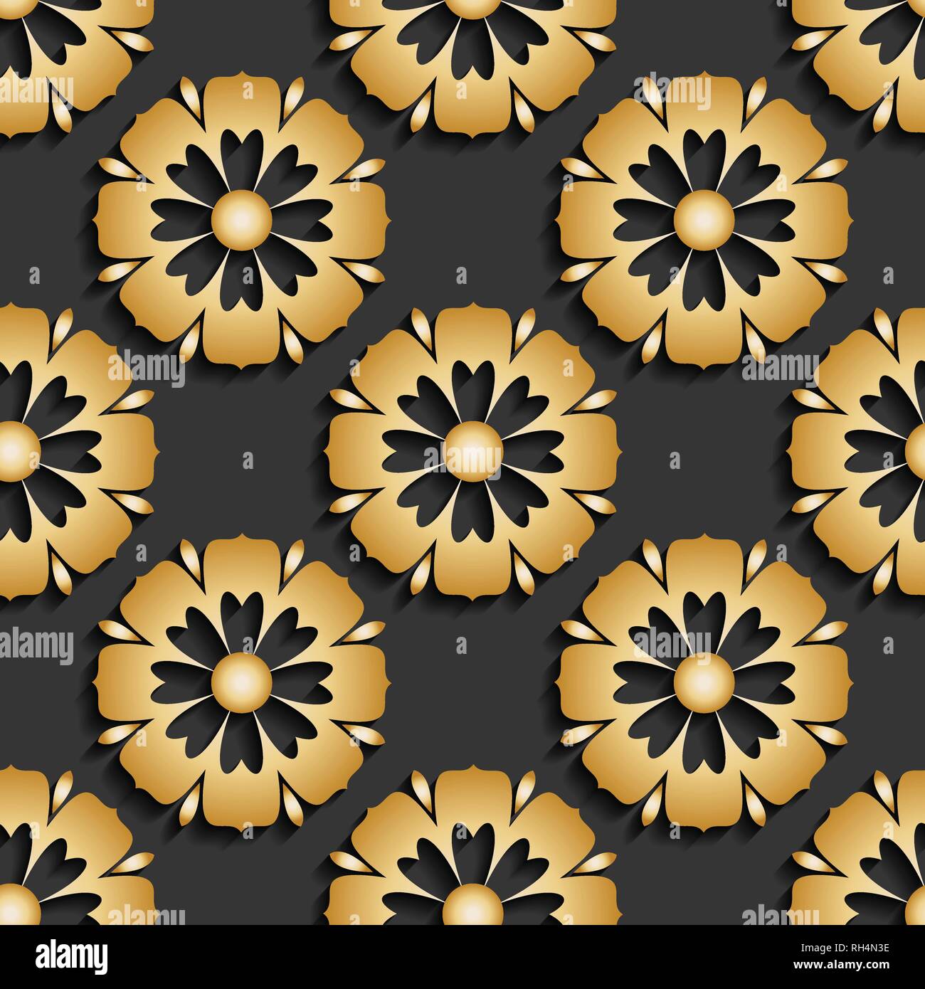 3D dark Paper cut, Vector damask seamless pattern. Elegant luxury ...