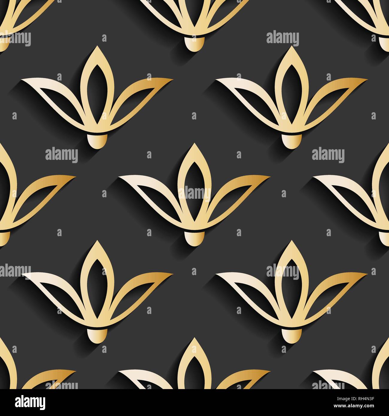 3D dark Paper cut, Vector damask seamless pattern. Elegant luxury ...