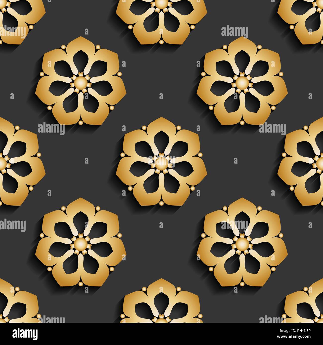 3D dark Paper cut, Vector damask seamless pattern. Elegant luxury ...