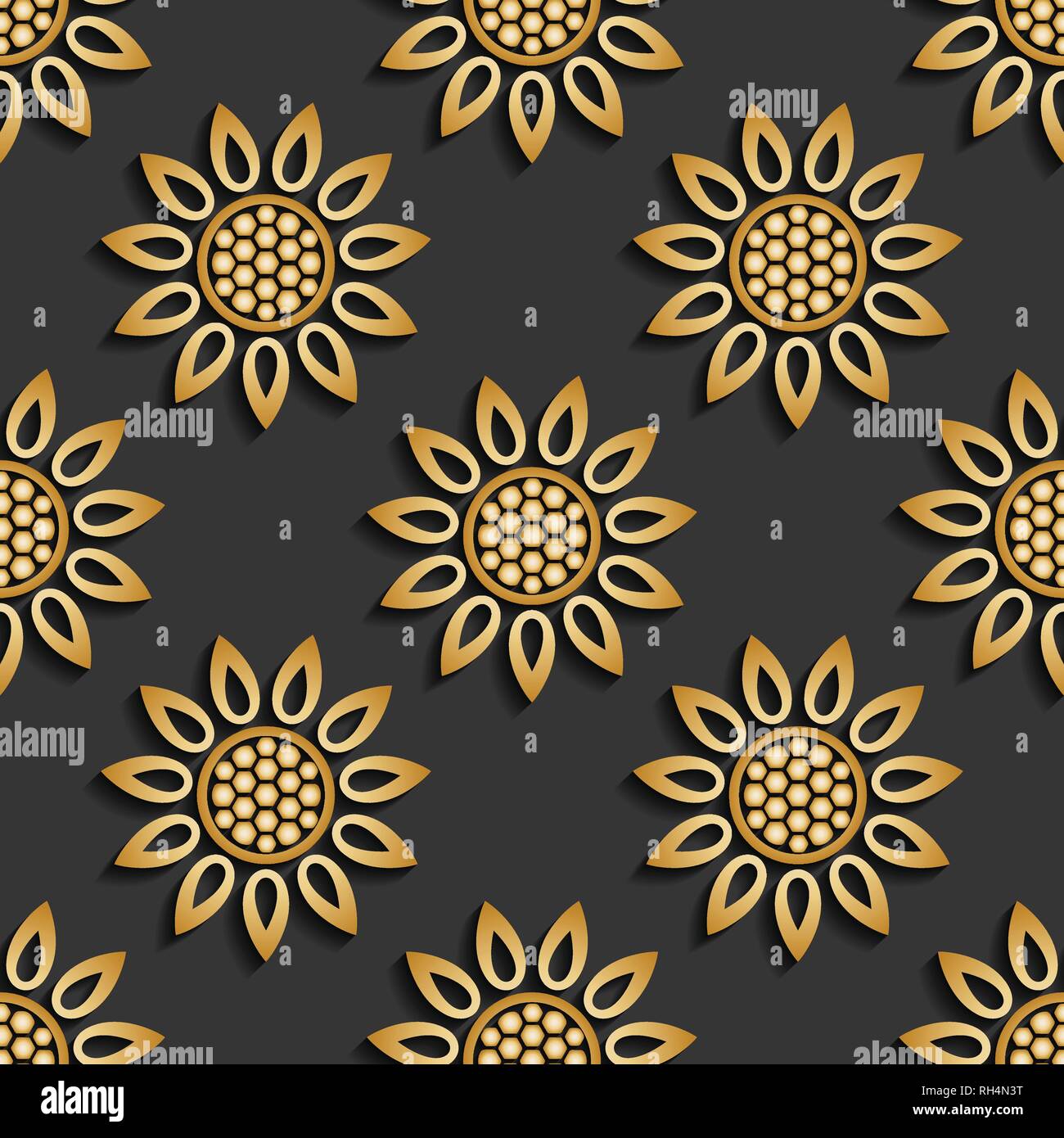 3D dark Paper cut, Vector damask seamless pattern. Elegant luxury ...