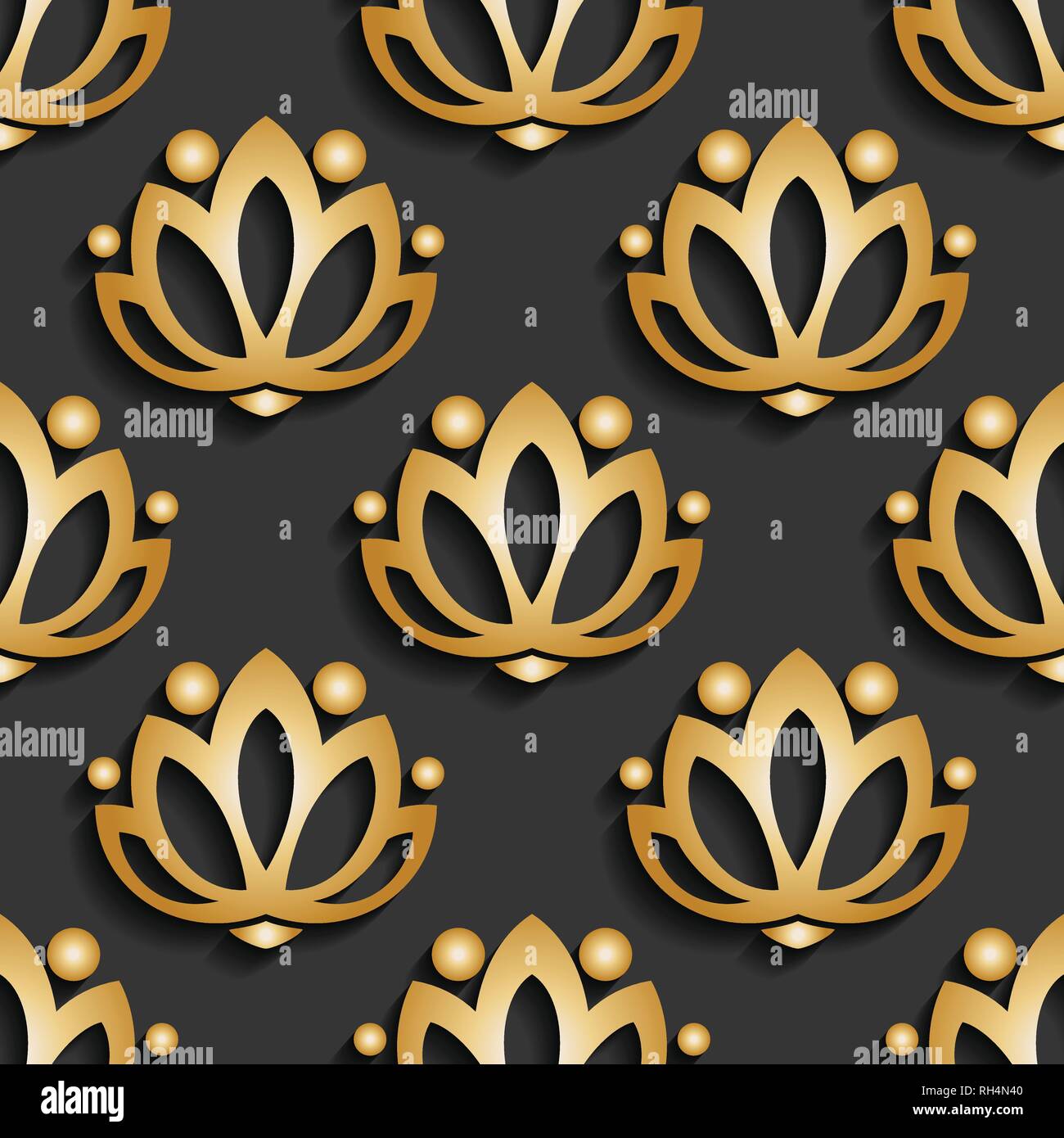 3D dark Paper cut, Vector damask seamless pattern. Elegant luxury ...