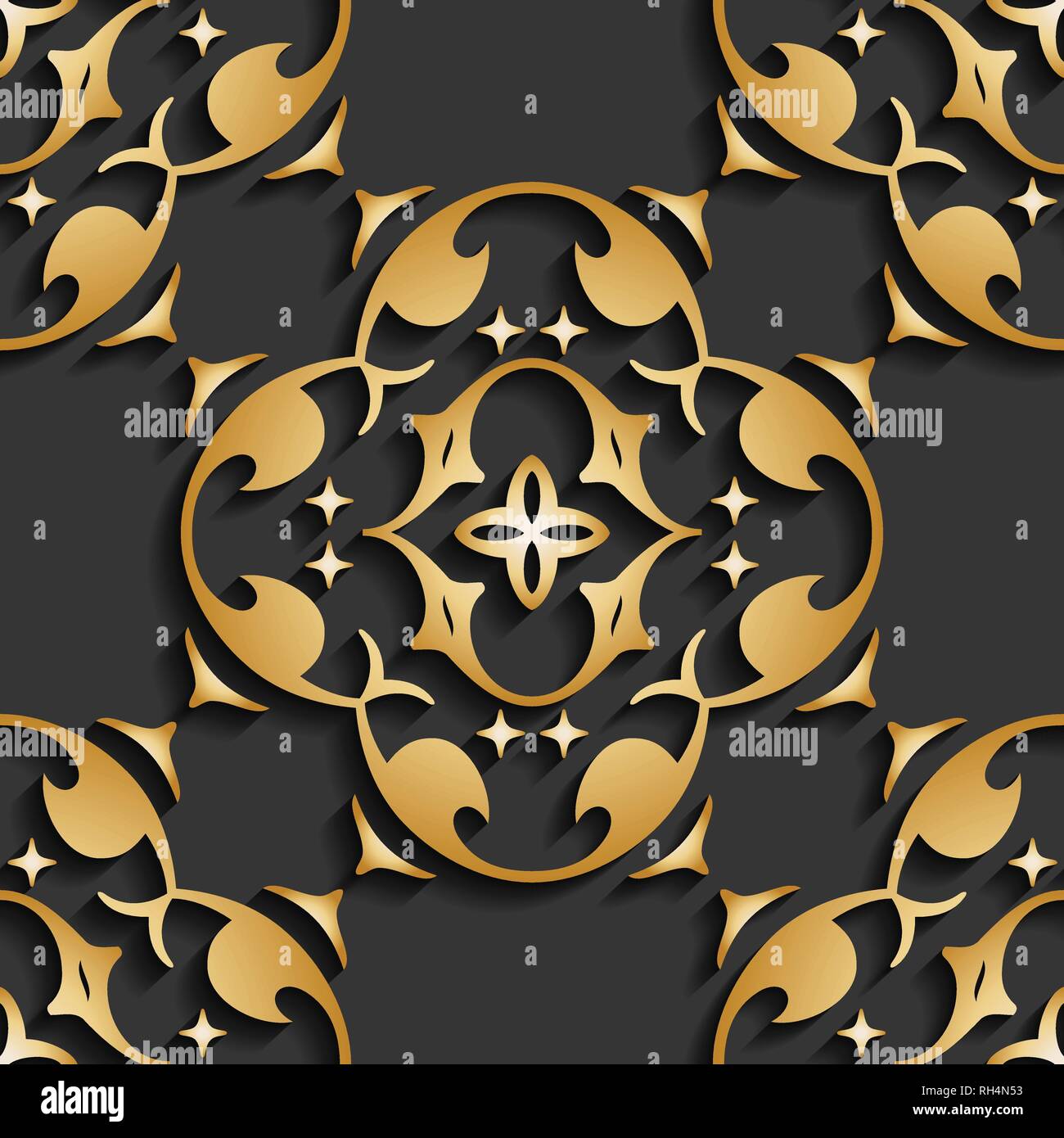 3D dark Paper cut, Vector damask seamless pattern. Elegant luxury ...
