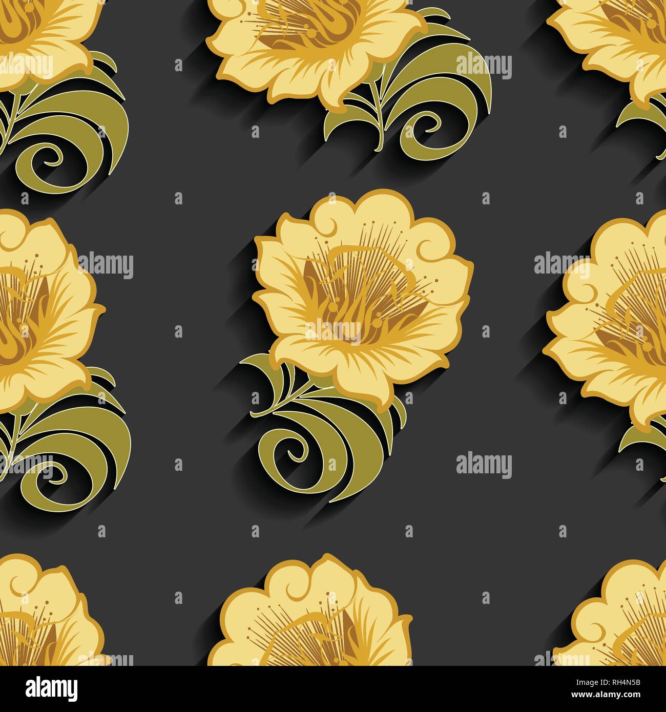 3D dark Paper cut, Vector damask seamless pattern. Elegant luxury ...