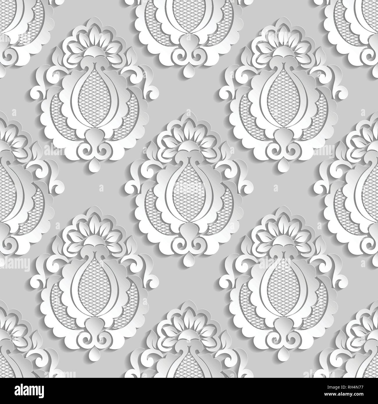 3D white pattern Paper cut, Vector damask seamless pattern Elegant ...