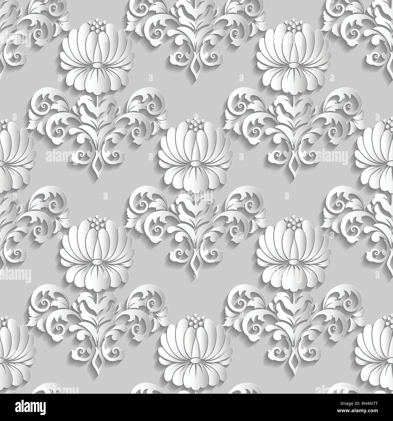 3D white pattern Paper cut, Vector damask seamless pattern Elegant ...
