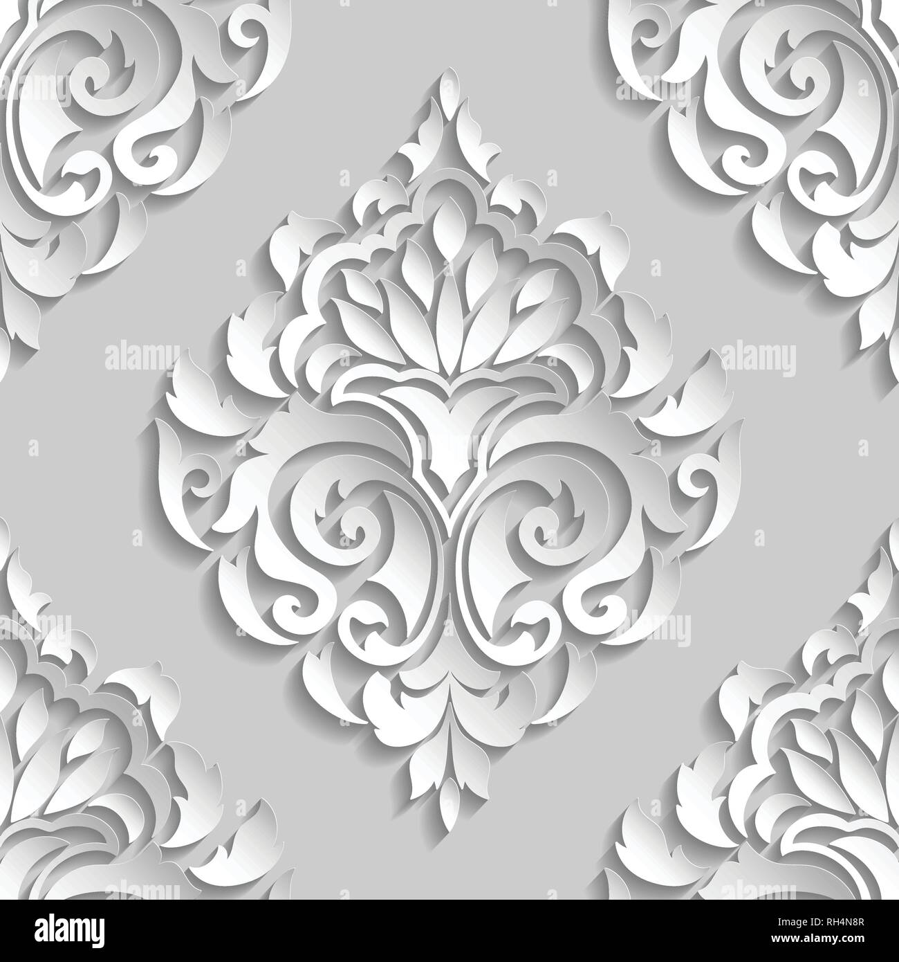 3D white pattern Paper cut, Vector damask seamless pattern Elegant ...