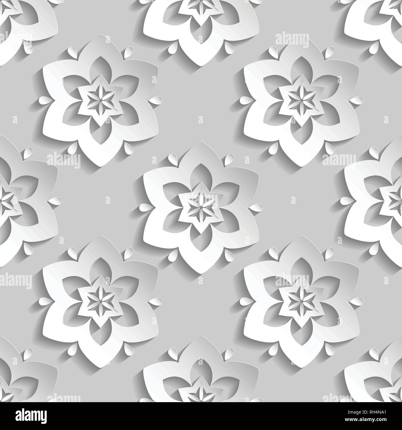 3D white pattern Paper cut, Vector damask seamless pattern Elegant ...