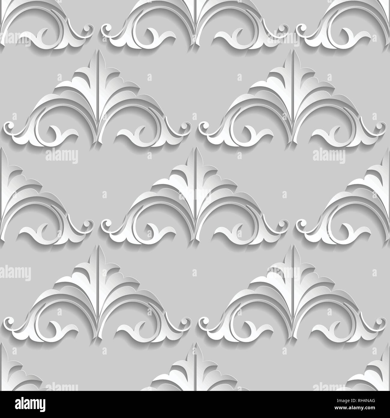 3D white pattern Paper cut, Vector damask seamless pattern Elegant ...