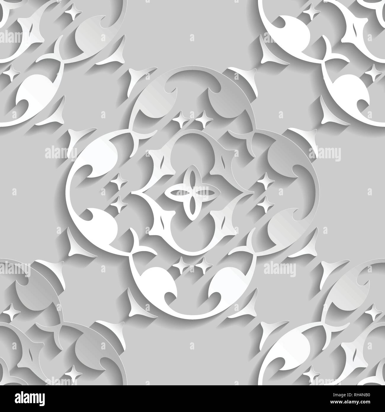 3D white pattern Paper cut, Vector damask seamless pattern Elegant ...
