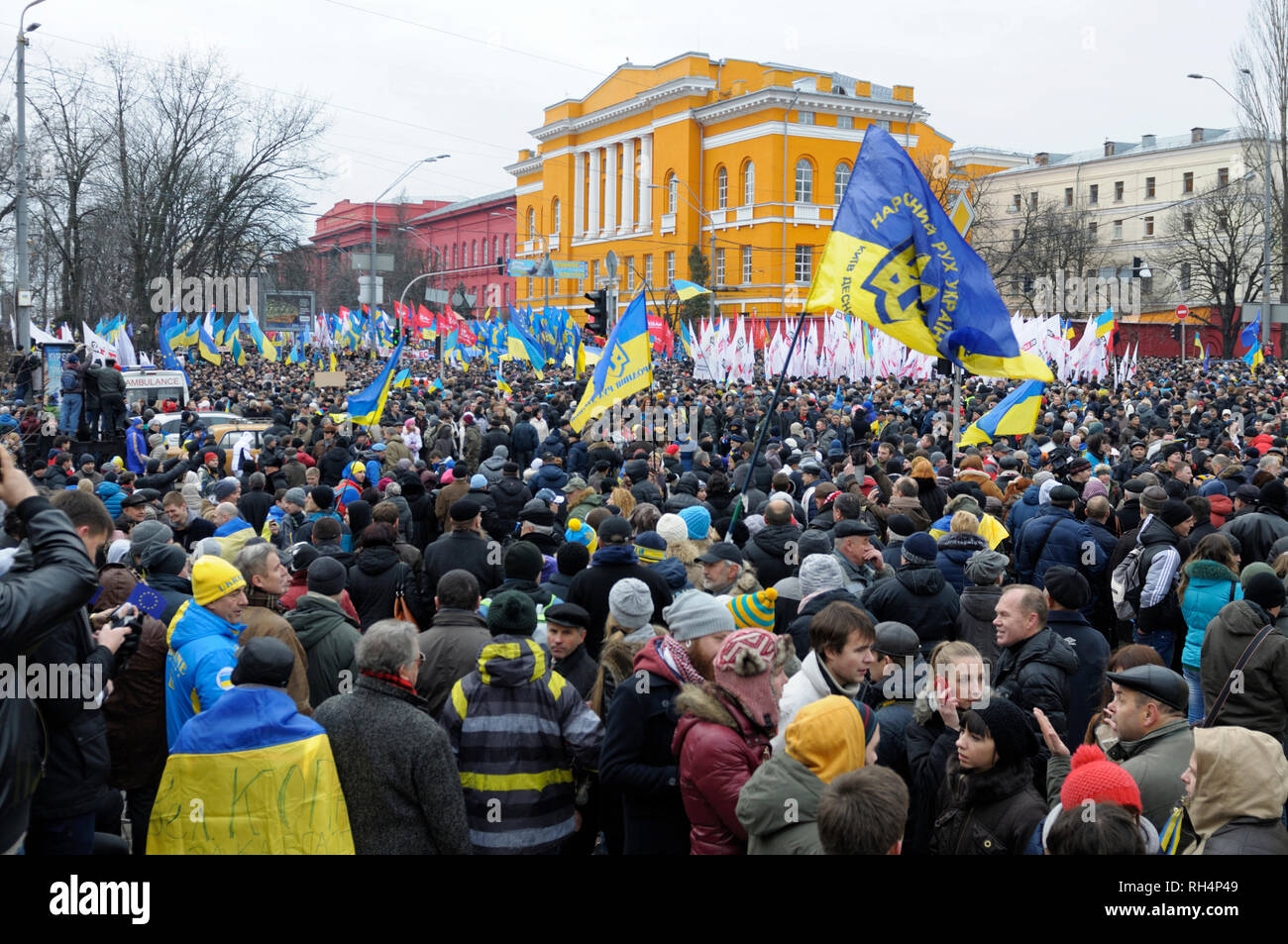 Huge crowd of people gathered on the square, mass demonstration ...
